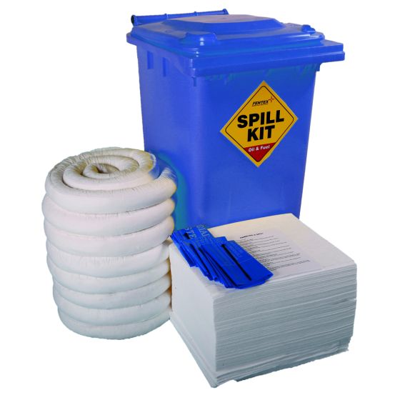 Oil & Fuel Spill Kit to Absorb 240 Litres of Fluid in a Blue Wheelie ...