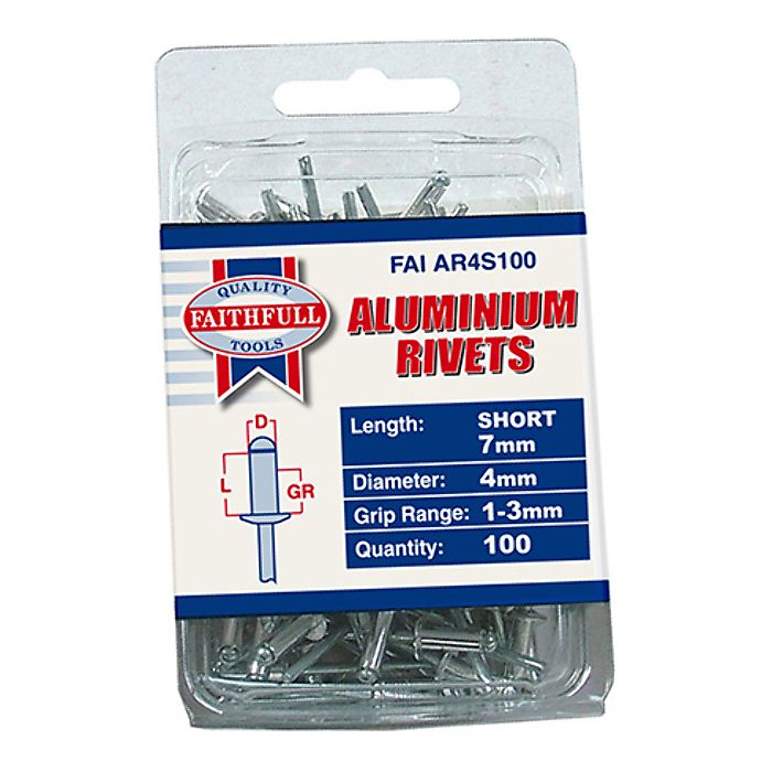 Aluminium Rivets 4mm x 7mm Short Pre-Pack of 100 by Faithfull | L&S ...