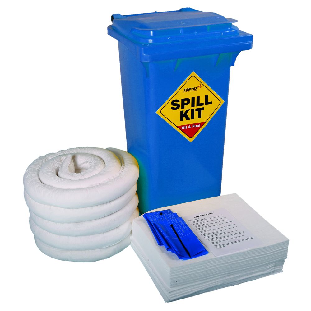 Oil & Fuel Spill Kit to Absorb 120 Litres of Fluid in a Blue Wheelie ...